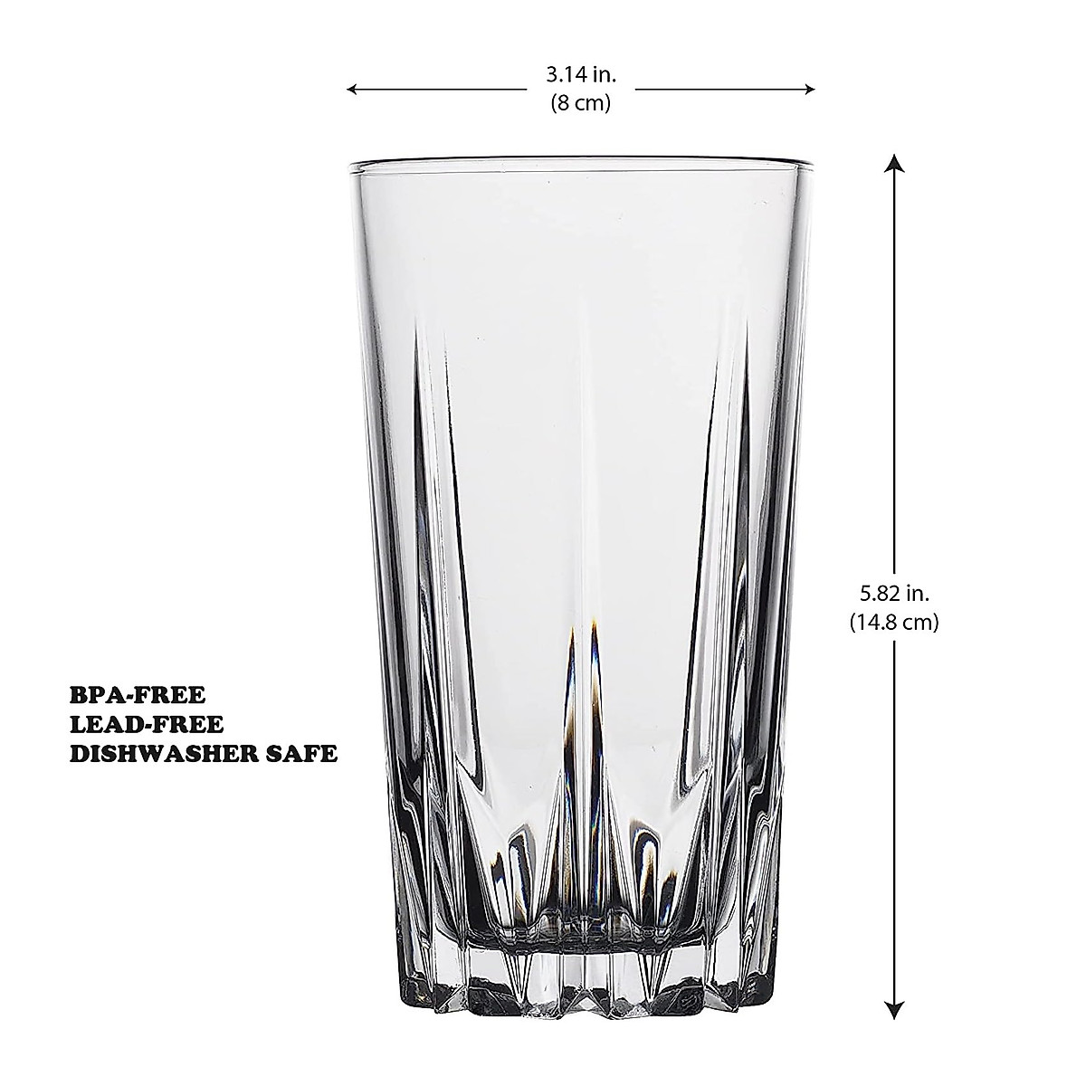 Glaver's Old Fashioned Highball Glass Cups. Set of 10 Elegant Diamond Cut Drinking Glasses. Classic 15 oz Bar Glasses. Tall Kitchen Glass for Wate,r Juice, Beer, Cocktails.