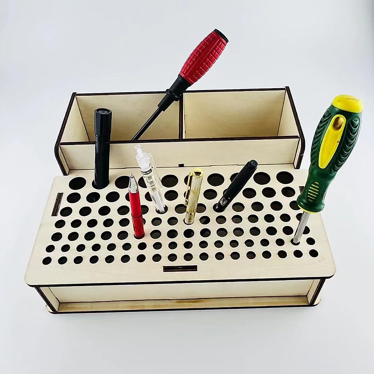 103 DIY Tool Holder Wooden Storage Shelf Leather Tools Organizer Wooden Leather Craft Tools Rack Leather Tool Organizer Wooden Stand Multi-Hole Tool Table Manual Model Work