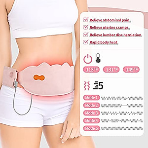 FTOYIN Portable Heating Pad Simultaneous Front and Rear Belly Warmer with 5 Massage Modes, Period Heating Pads for Girl Women Back Pain Relief (Pink)