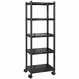 PXRACK 5 Tie Storage Shelves, Metal Heavy Duty Shelf for Storage with Wheels Adjustable Shelving Storage for Garage Bathroom Kitchen, Narrow Storage Racks Organizer Corner Shelf 12.2”*16.73”*59.45”