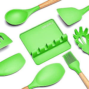 Silicone kitchenware mat-multi-spoon rack for kitchen countertops, cutlery rack with drip pad, suitable for cooking utensils such as barbecue tongs, spoons, etc., essential for party kitchens (green)