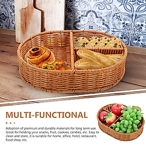 DOITOOL Rattan Serving Tray 3 Compartments Wicker Fruit Bread Basket Woven Ottoman Tray Rustic Cupcake Snack Candy Serving Platter for Appetizer Vegetable Storage