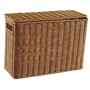 BUTIFULSIC Rattan Magazine Basket with Lid Thin Wicker Storage Decorative Sundries Organizer Handle Book Newspaper Rack