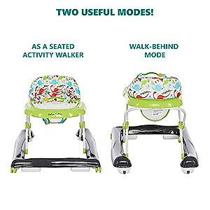 Dream On Me 2-in-1 Ava Baby Walker, Easy Convertible Baby Walker, Walk Behind, Height Adjustable Seat, Added Back Support, Detachable Slate, Green