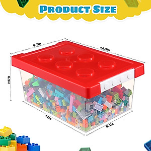 Vicenpal 4 Pack Building Toy Storage Containers with Lids Brick Shaped Kids Toy Organizers Boxes Plastic Clear Stackable Toy Bins for Building Block Dolls(Red, Yellow, Blue, Green, Large)