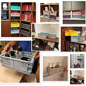 Fairstar Plastic Collapsible Crate Folding Storage Basket for Shelves, Stackable Container Organizing Bins for Storage for Home Office Kitchen Bathroom Grocery (Macaron Gray, M: 9.966.54.06in(3pcs)