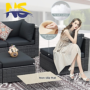 NICESOUL® Modern Luxury All-Weather PE Wicker Modular Armless Sofa, Outdoor Patio Furniture Sofa Piece Grey Rattan Sectional Conversation Set for Backyard Terrace Deck Garden Sunroom Dark Grey Cushion