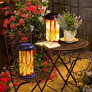Solar Lanterns Flickering Flame Lights Metal Flame Lantern Outdoor Hanging Lighting Waterproof LED Flame Lights for Patio Garden Yard Winter Gift for Christmas