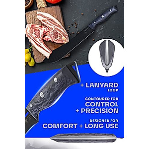 Dalstrong Bull Nose Butcher Knife - 10" - Delta Wolf Series Knife - Ultra-Thin & Zero Friction Blade - HC 9CR18MOV Steel - Black Titanium Nitride Coating - G10 Camo Handle - Leather Sheath