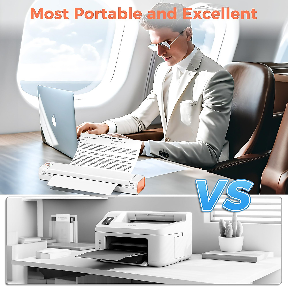 ItriAce M08F Portable Printer, Upgrade Bluetooth Portable Printers Wireless for Travel, No Ink Mobile Compact Printer for Home, Office, School, Support 8.5'' x 11'' Thermal Paper with 1 Case