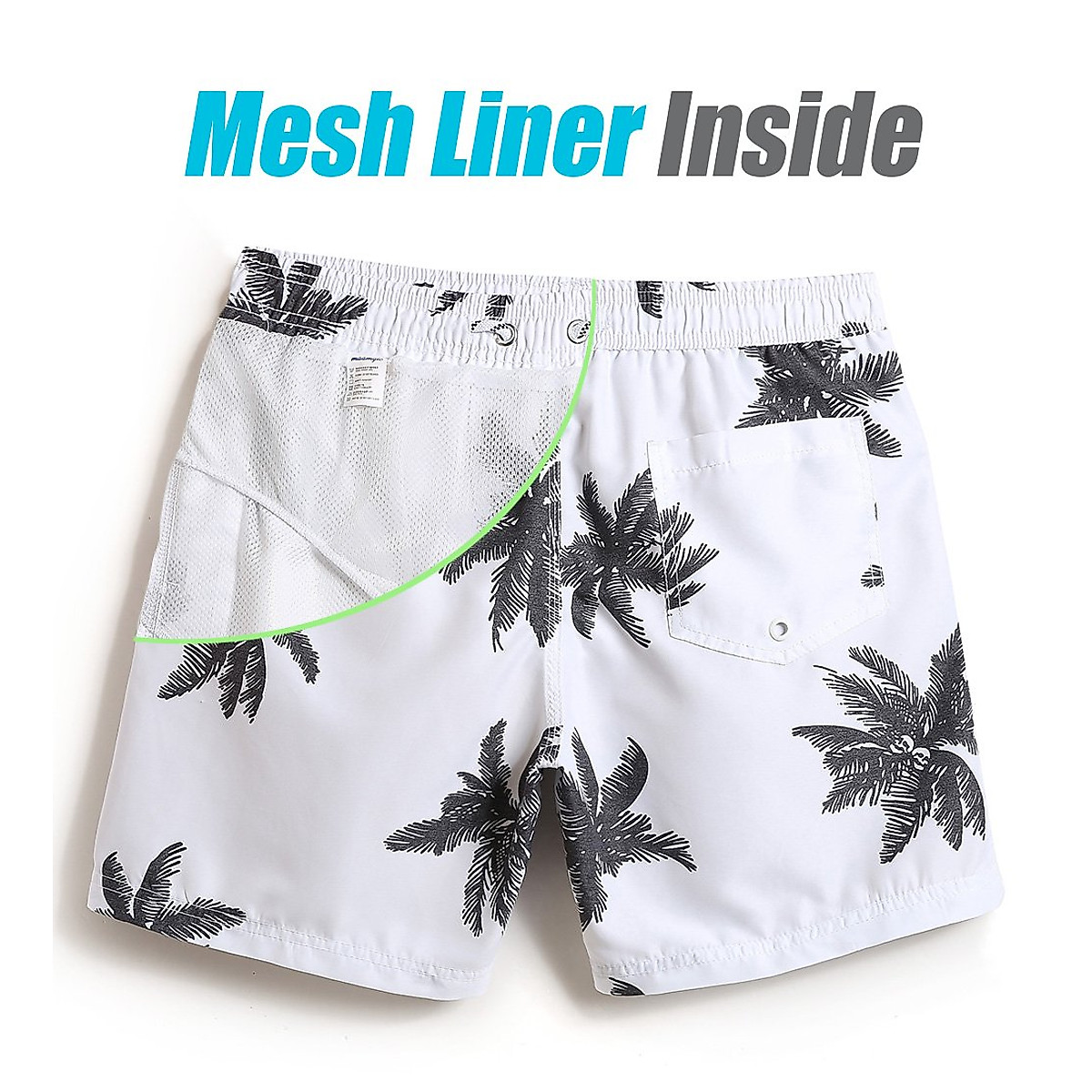 maamgic Men's 7 Inch Bathing Suits with Mesh Lining, Awhite7, L