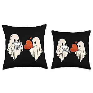 Valentine Spooky Cute I Love You Ghost Heart Gift Cute Valentine Love Ghost Throw Pillow, 16x16, Multicolor