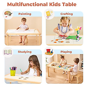 Sensory Table with 3 Foldable Storage Bins, Multifunction Wooden Sand and Water Table with Double-Side Board & Paper Roll Dispenser, Activity Game Table, Indoor Outdoor Use, for Kids