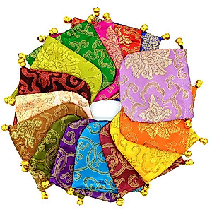 NHW Brocade Embroidery Drawstring Jewelry Bag Purse Pouch size about 4.3 * 4.3 inches