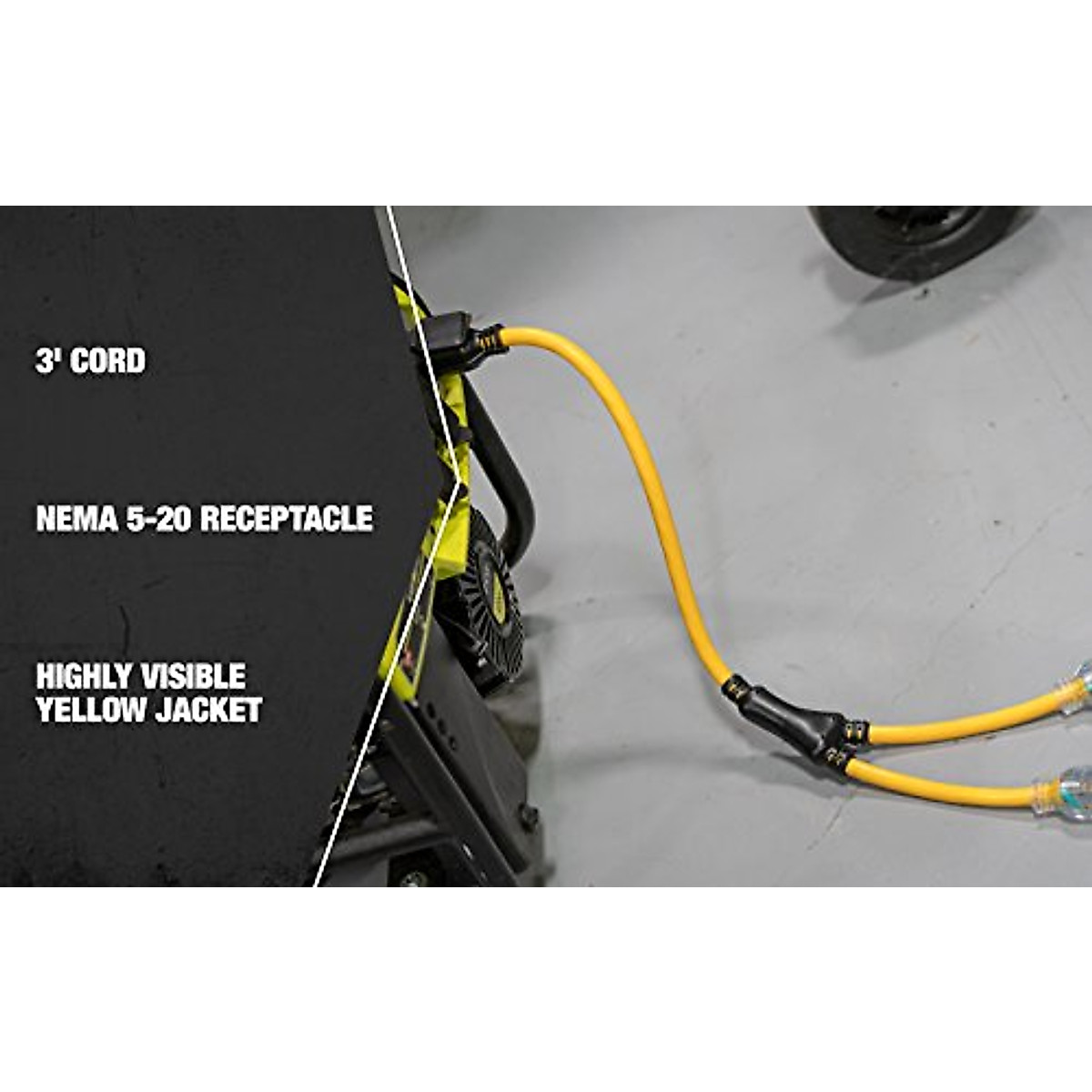 Coleman Cable 01934 3-Feet Generator Power Cord Adapter, 10/4 Splitter Y Adapter, L14-30P to (2) 10/3 Lighted 5-20R