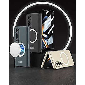 EAXER for Samsung Galaxy Z Fold 3 5G Case, Magnetic Cover Case, Built in Screen Protector Hard Glass Mag Safe Wireless Charging Phone Case (Blue)