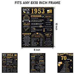 HOMANGA 70th Birthday Decorations for Men, 3 Pieces 70th Birthday Anniversary Posters, Back in 1953 Party Decoration Supplies, 70th Gifts for Men and Women Black Gold 8x10 Inch