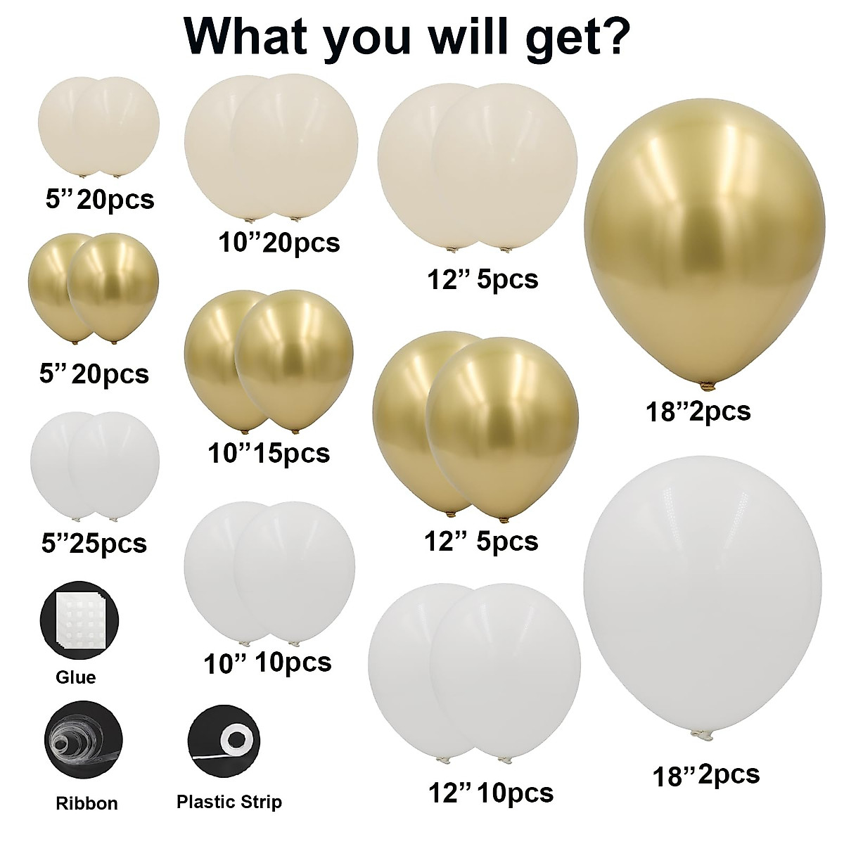 White Sand and Gold Balloons Arch Kit-141pcs Sand White Chrome Gold Netural Balloons for Boho Wedding Baby Shower Bridal Shower Engagement Birthday Party Decorations