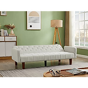 Zanzio Upholstered Convertible Bed for Compact Living Space Sofas, Beige