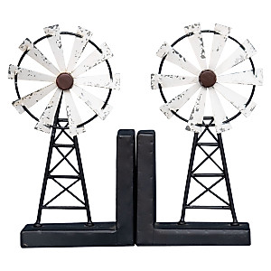 Foreside Home & Garden White Set of 2 Metal Windmill Bookends