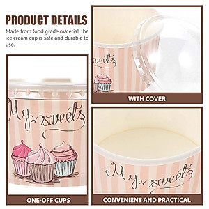 Zerodeko Yogurt Container 50 Sets Dessert Paper Cups Dessert Bowls Disposable Yogurt Bowl Ice Cream Cups Lidded Cake Bowls for Sundae Bar Cake