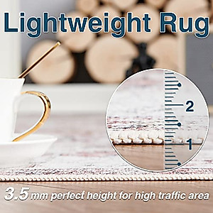 jinchan Area Rug 8x10 Vintage Rug Indoor Thin Rug Retro Accent Rug Distressed Carpet Red Multi Floral Print Country Boho Rug Non Slip Kitchen Bedroom Living Room Dining Room Office