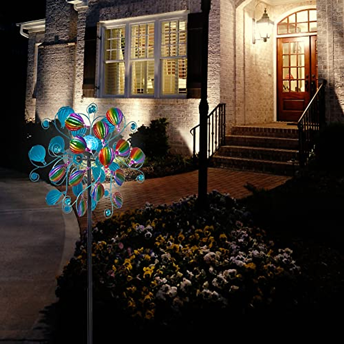 VEWOSTAR Garden Solar Wind Spinner - Outdoor Metal Large Wind Sculpture Yard Art Multi-Color LED Lighting Wind Spinner for Garden Patio Lawn