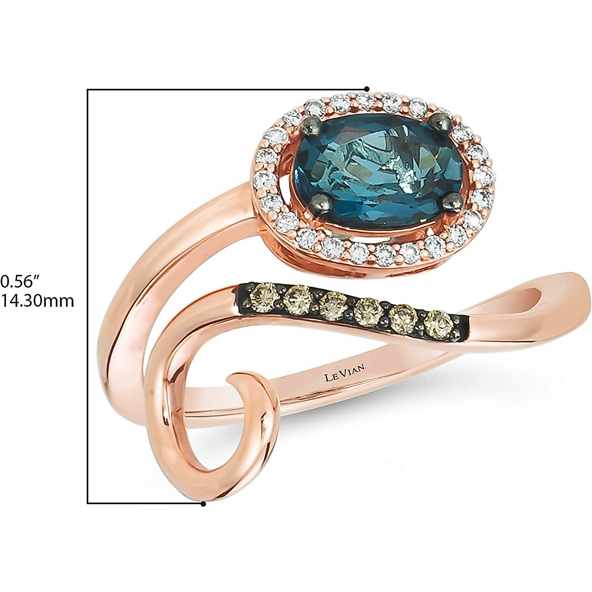 LE VIAN 1/8 Carat Diamond and Oval Blue Topaz Bypass Ring for Women in 14k Rose Gold (G-H/Fancy Brown, VS2-SI1, cttw) Anniversary Promise Ring Size 8