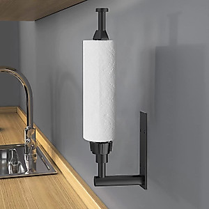 VAEHOLD Self Adhesive Paper Towel Holder Under Cabinet Mount, Wall Mounted Paper Towel Roll Holder for Kitchen, Bathroom, Wall - SUS304 Stainless Steel (Matte Black)