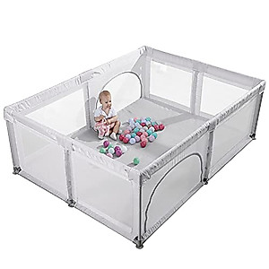 Calody Baby Playpen, Playpen for Babies, Extra Large Play Yard for Infants Toddlers, Indoor Safety Kids Activity Center, Anti Fall Baby Fence with Window Gates(79x59x27 Inches, Grey)