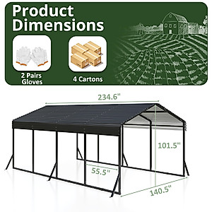 AIRWIRE Carport 12x20 FT Metal Carport with Reinforced Base Outdoor Heavy Duty Garage Galvanized Car Shelter for Pickup, Boat, Car and Tractors