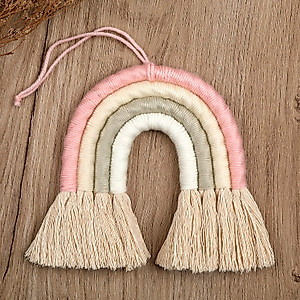 YMVV Rainbow Macrame,Woven Boho Rainbow Wall Hanging with Tassels,Cute Wall Decor for Nursery,Suitable for Festival Ornaments Baby Shower Wedding Pink Rainbow Decor(5.5 x 0.5 x 5)