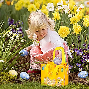 ANOTION Easter Gift Bags, 20 Packs Easter Bags for Kids Easter Treat Bags with Handle, Reusable Easter Goodie Bags Non-woven Rabbit Bunny Bag with 20 Tissue Papers for Easter Party Favors