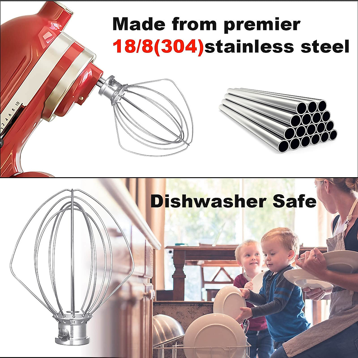 K45WW Wire Whip for Kitchenaid Stand Mixer, Stainless Steel, Egg Heavy Cream Beater, Cakes Mayonnaise