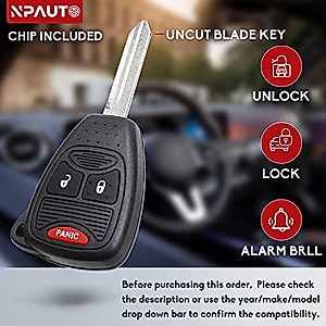 NPAUTO Key Fob Replacement Fits for Dodge Ram Dakota Durango Magnum Caliber Charger Nitro Avenger, Jeep Wrangler Compass Patriot, Chrysler 200 300 & More Keyless Entry Remote Control OHT692427AA, 2Pcs