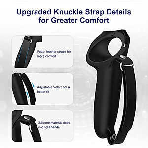 XFORTEN Controller Extension Grips Cover for Oculus Quest 2, Controller Protector with Adjustable Knuckle Straps, for Enhanced Comfort in VR Game Accessories and Beat Saber (Black)…