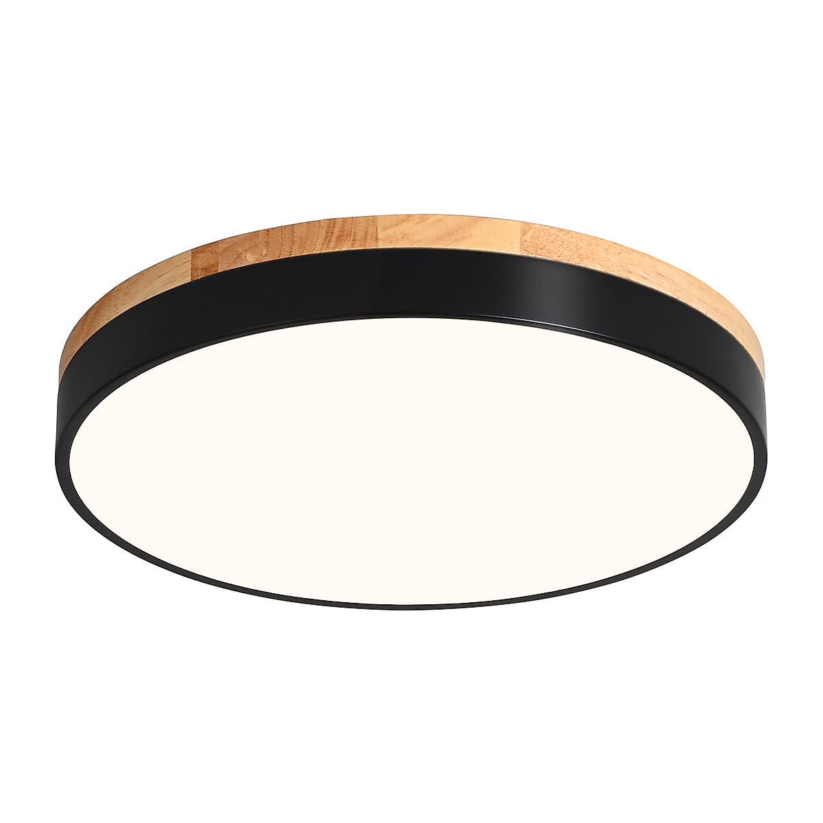 VIOLOEMI Modern Black Ceiling Light, Wood LED Close to Ceiling Lighting Fixtures, Round Flush Mount Ceiling Lamp for Kitchen Bedroom Bathroom Laundry Room Nursery Room Hallway（15.74 Inch）