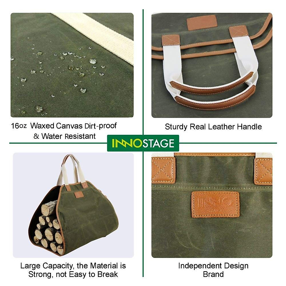 Canvas Log Carrier Bag,Waxed Durable Wood Tote,Fireplace Stove Accessories,Extra Large Firewood Holder with Handles for Camping