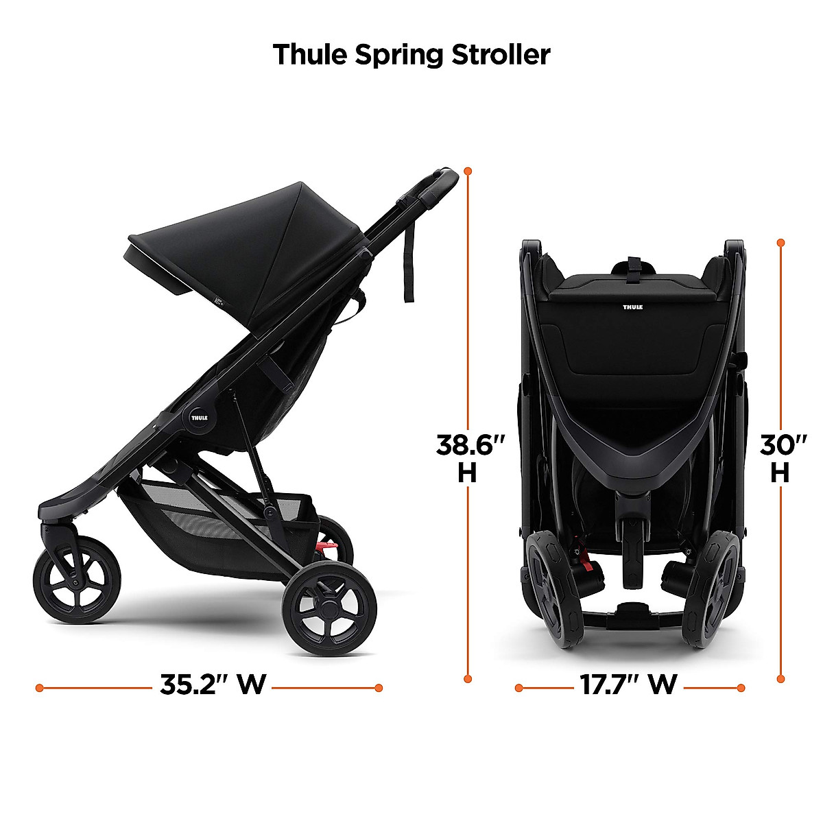 Thule Spring Stroller - Compact Baby Stroller Perfect for Everyday Use - Features 5-Point Harness, Lightweight and Compact Design, Vented Canopy, Padded Reclining Seat