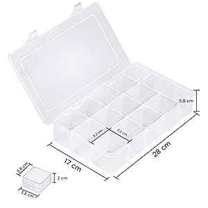 Funtopia 52 Packs Small Beads Storage Containers & Clear Organizer Box, 15 Grids Large Plastic Organizer Box with Dividers Mini Bead Organizers for Storage Crafts, Jewelry and Small Items