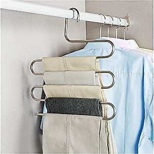Pants Hanger Multi-Layer Non-Slip S-Shape Trousers Hangers Stainless Steel Clothes Hanger Closet Storage Organizer for Tie Scarf Jeans Pants(5-Layer,1 Pack)
