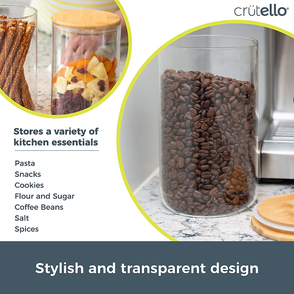 Glass Food Storage Containers with Bamboo Lids, 2 Pack - 66 oz Airtight Clear Kitchen Organization Canisters, Glass Storage Jar With Bamboo Lid