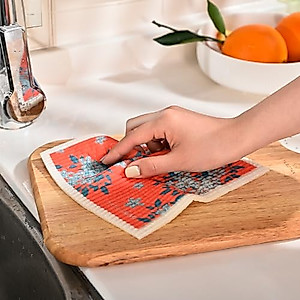 MaisoNovo Swedish Dishcloths for Kitchen | Reusable Paper Towels with Hook | Biodegradable and Reusable Paper Towels Washable | Swedish Dishcloth Reusable Paper Towel | Kyoto Cherry - Pack of 2