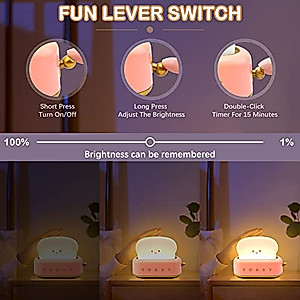 Decor Toaster Night Light Lamp Rechargeable Small Lamps with Smile Face Cute Toast Bread Shape Decor Night Lights for Kids Baby Nursery Pink