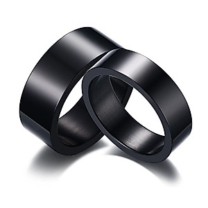 MZZJ Couple Matching Ring Pinky Promise Pinky Swear 8MM&6MM High Polish Minimalist Classical Stainless Steel Initial Flat Wedding Band Set,Anniversary Birthday Gift for Him Her,Black