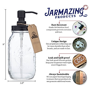 Quart Size Mason Jar Soap and Lotion Dispenser - Black - by Jarmazing Products - Made from Rust-Proof Stainless Steel