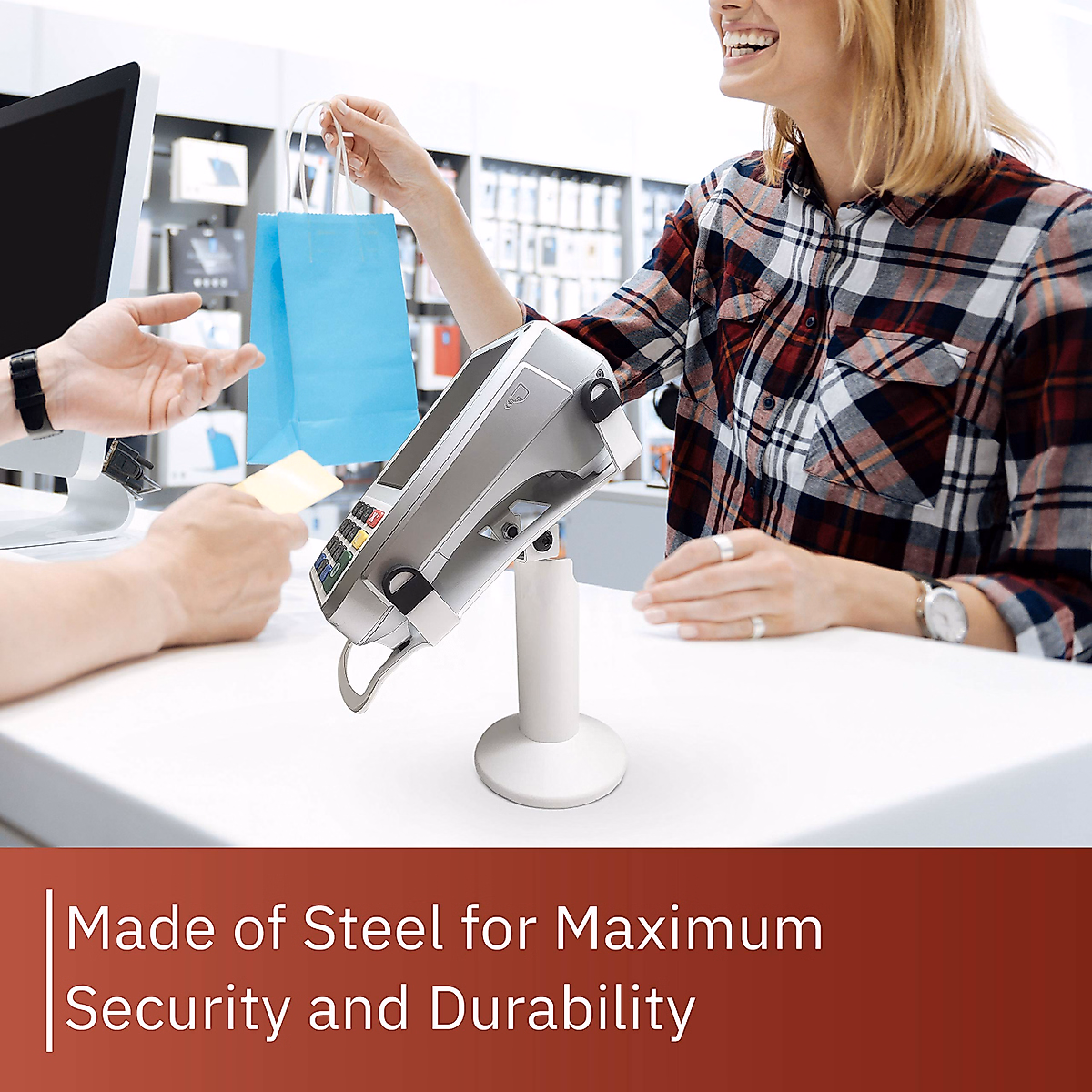 Discount Credit Card Supply Pax A80 7" Swivel and Tilt Terminal Stand, Screw-in and Adhesive, White