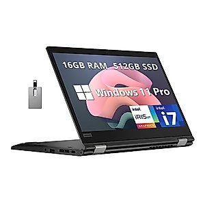 Lenovo ThinkPad L13 Yoga 2-in-1 13.3" FHD Touchscreen Laptop, Intel Core i7-1165G7, 16GB RAM, 512GB SSD, Iris Xe Graphics, Fingerprint Reader, Backlit Keyboard, Win 11 Pro, Black, 32GB USB Card