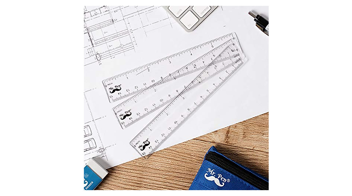 Mr. Pen- Ruler, 6 inch Ruler, Pack of 3, Clear Ruler, Plastic Ruler, Drafting Tools, Rulers for ...