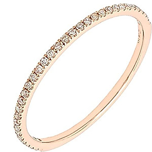 JewelMore 14k Gold Dainty Half Band Natural Diamond Wedding Anniversary Ring (1/10 cttw, G-H Color) (White Gold, 6)